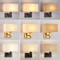 China USB hotel bedside lamp bedroom bedhead wall lamp indoor fabric shade modern reading light wall lamp interior for sale