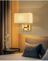 China USB hotel bedside lamp bedroom bedhead wall lamp indoor fabric shade modern reading light wall lamp interior for sale
