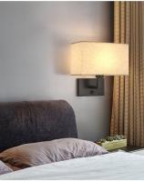 China USB hotel bedside lamp bedroom bedhead wall lamp indoor fabric shade modern reading light wall lamp interior for sale