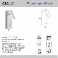China Adjustable cylinder bed reading wall lamp bedside light USB flexible headboard spot light for hotel villa project for sale