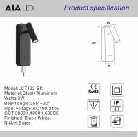 China Adjustable cylinder bed reading wall lamp bedside light USB flexible headboard spot light for hotel villa project for sale