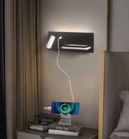 China Multifunctional hotel villa apartment reading wall lamp USB Type-C wireless charger socket bedside light bedroom lamp for sale