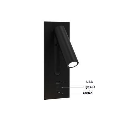 China USB type-C 3W bedside reading wall light headboard wall lights hotel villa bed wall lamps rotate lamp for sale