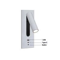 China USB type-C 3W bedside reading wall light headboard wall lights hotel villa bed wall lamps rotate lamp for sale