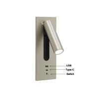 China USB type-C 3W bedside reading wall light headboard wall lights hotel villa bed wall lamps rotate lamp for sale