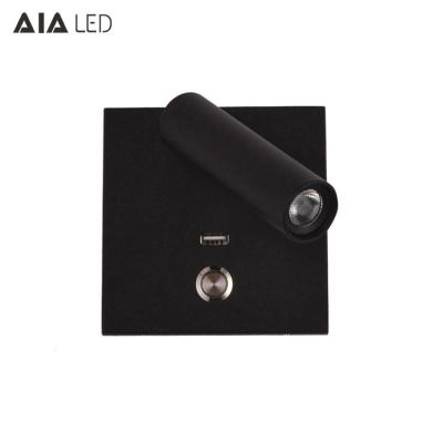 China Nordic hotel engineering bedroom embedded bedside USB charging LED reading wall lamp with switch square multi-function for sale