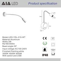 China IP40 wall mounted bedside wall light USB 3W hotel &flexible snake led reading light for villa decoration for sale