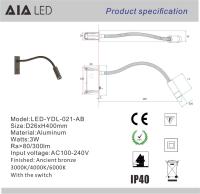 China Good quality recessed mounted 3W reading wall lamp hotel led flexible arm bedside reading light for house decoration for sale