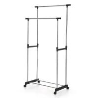 China Portable adjustable vertical fabric stand, vertical rolling clothing rack, metal double-layer clothing rack for sale