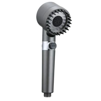 China Filtering spray shower head with massage brush, high-pressure water-saving 3-mode, PP cotton shower head for sale