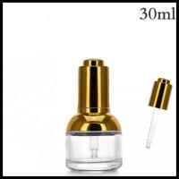 China Clear Glass Dropper Bottles Easy Carrying With Gold / Silver Press Lid Cap for sale