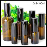 China Brown Color Essential Oil Glass Dropper Bottle Black Pump For Cosmetic Lotion for sale