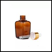 China 30ml Brown Square Essential Oil Dropper Bottles Amber Glass Aromatherapy Containers for sale