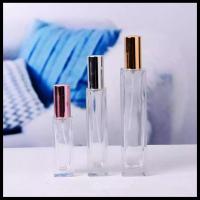 China Unique Square Perfume Spray Bottles 30ml 50ml 100ml Glass Material Aluminum Cap for sale