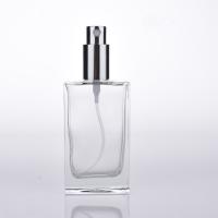 China Flat Square Glass Perfume Spray Bottles Metallic Pump 50ml Capacity Refillable for sale