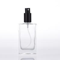 China Flat Square Glass Perfume Spray Bottles Metallic Pump 50ml Capacity Refillable for sale