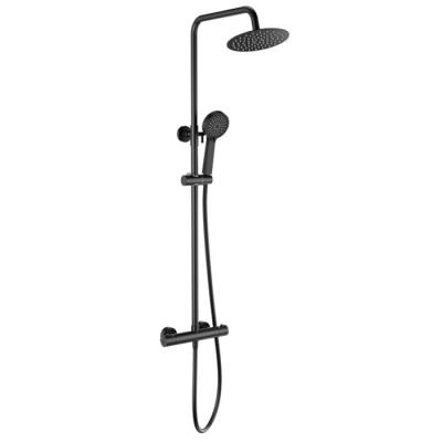 China HONAUS Wall Mounted Exposed Shower Set Matt Black Dual Control Thermostatic 2 Outlet for sale