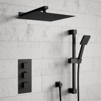 China Matt Black Concealed Valve Showers Concealed Thermostatic Mixer Shower Two Outlets for sale