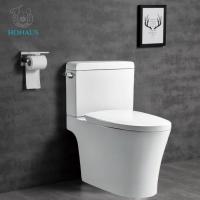 China Modern Two Piece Elongated Toilet Bowl 305mm S Trap Floor Mounted WC 6L Siphonic Flush for sale