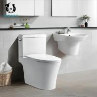 China Modern Two Piece Elongated Toilet Bowl 305mm S Trap Floor Mounted WC 6L Siphonic Flush for sale