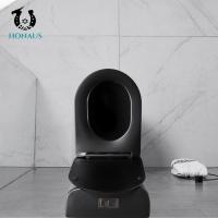 China Black Rimless Two Piece Toilet 825x360x460mm Floor Mounted Wash Down WC with Soft Close Seat for sale