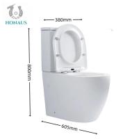 China Hotel Watermark Two Piece Toilet Bowl UF Seat 75-180mm P Trap Floor Mounted Ceramic Water Closet for sale