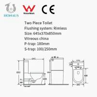 China European CE Square Close Coupled Toilet Rimless Water Closet 645x370x850mm for sale