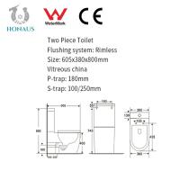 China Siphon Scratch Resistant Glaze Two Piece Toilet Bowl 605x380x800mm AU Watermark CE for sale