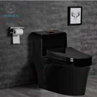 China ISO Anti Blocking Black One Piece Toilet Bowl Single Piece Western Commode for sale