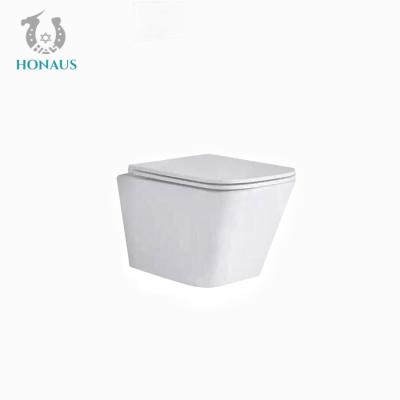 China Ceramic Wall Hung Toilet for Concealed Cistern 510x340x320mm Square Bowl with Soft Close Seat for sale