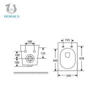 China Ceramic Wall Hung Toilet for Concealed Cistern 510x340x320mm Square Bowl with Soft Close Seat for sale