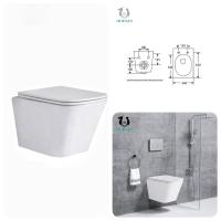 China Ceramic Wall Hung Toilet for Concealed Cistern 510x340x320mm Square Bowl with Soft Close Seat for sale