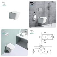 China CE ROHS Square Wall Mounted Toilet Bowl 515x340x350mm 3/6L Rimless Flush for sale