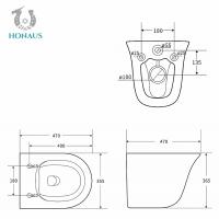 China HAS Wall Hung Rimless Toilet 470x355x365mm 3/6L Dual Flush Anti Blocking Ceramic WC for sale