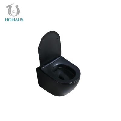 China Luxury Matt Black Ceramic Wall Hung Toilet Bowl 490x360x365mm Tankless Water Closet OEM for sale