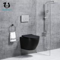 China Luxury Matt Black Ceramic Wall Hung Toilet Bowl 490x360x365mm Tankless Water Closet OEM for sale