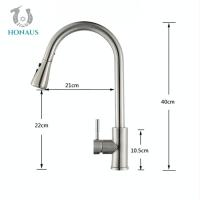 China SUS304 Stainless Steel Kitchen Faucet Brushed Finish Pull-Out Dual Function 400mm Height Basin Tap for sale