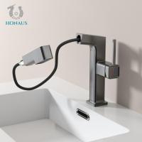 China Three Modes Adjustable Flow Pull Out Basin Faucet Modern Bathroom Sink Faucet for sale