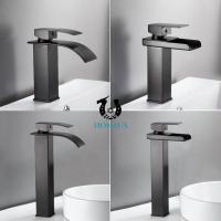 China Gravity Casting Hot Cold Wash Basin Faucet Black Waterfall Basin Mixer Tap for sale