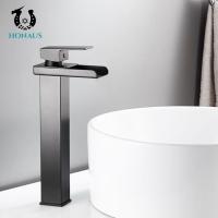 China Gravity Casting Hot Cold Wash Basin Faucet Black Waterfall Basin Mixer Tap for sale