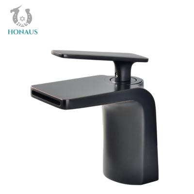 China Antique Black All Copper Waterfall Basin Faucet Hot Cold Mixer 129x45x143mm for sale