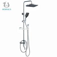 China Height Adjustable Copper Shower Head Set 750-1100mm Wall-Mounted Exposed Pressure Boosted for sale
