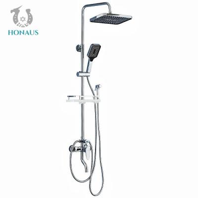 China Height Adjustable Copper Shower Head Set 750-1100mm Wall-Mounted Exposed Pressure Boosted for sale