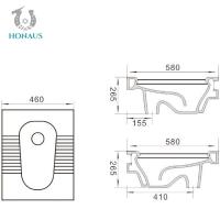 China Commercial Minimalist Ceramic Squatting Pan Toilet 580x460x265mm S-Trap White for sale
