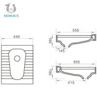 China White Ceramic Front Back Flush S Bend Squatting Pan Toilet 555x440x190mm for sale