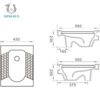 China Ceramic Squatting Pan Toilet 550x430x230mm S-Trap Anti-Slip Foot Pedal White for sale