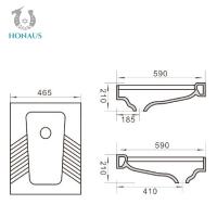 China Ceramic Squat Pan Toilet Anti Odor S Trap 590x465x210mm Commercial Washdown for sale