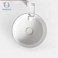 China Ceramic Undermount Bathroom Sink Bowl 440mm Round Inset Basin with Overflow for sale