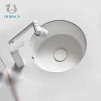 China Ceramic Undermount Bathroom Sink Bowl 440mm Round Inset Basin with Overflow for sale