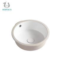 China Ceramic Undermount Bathroom Sink Bowl 440mm Round Inset Basin with Overflow for sale